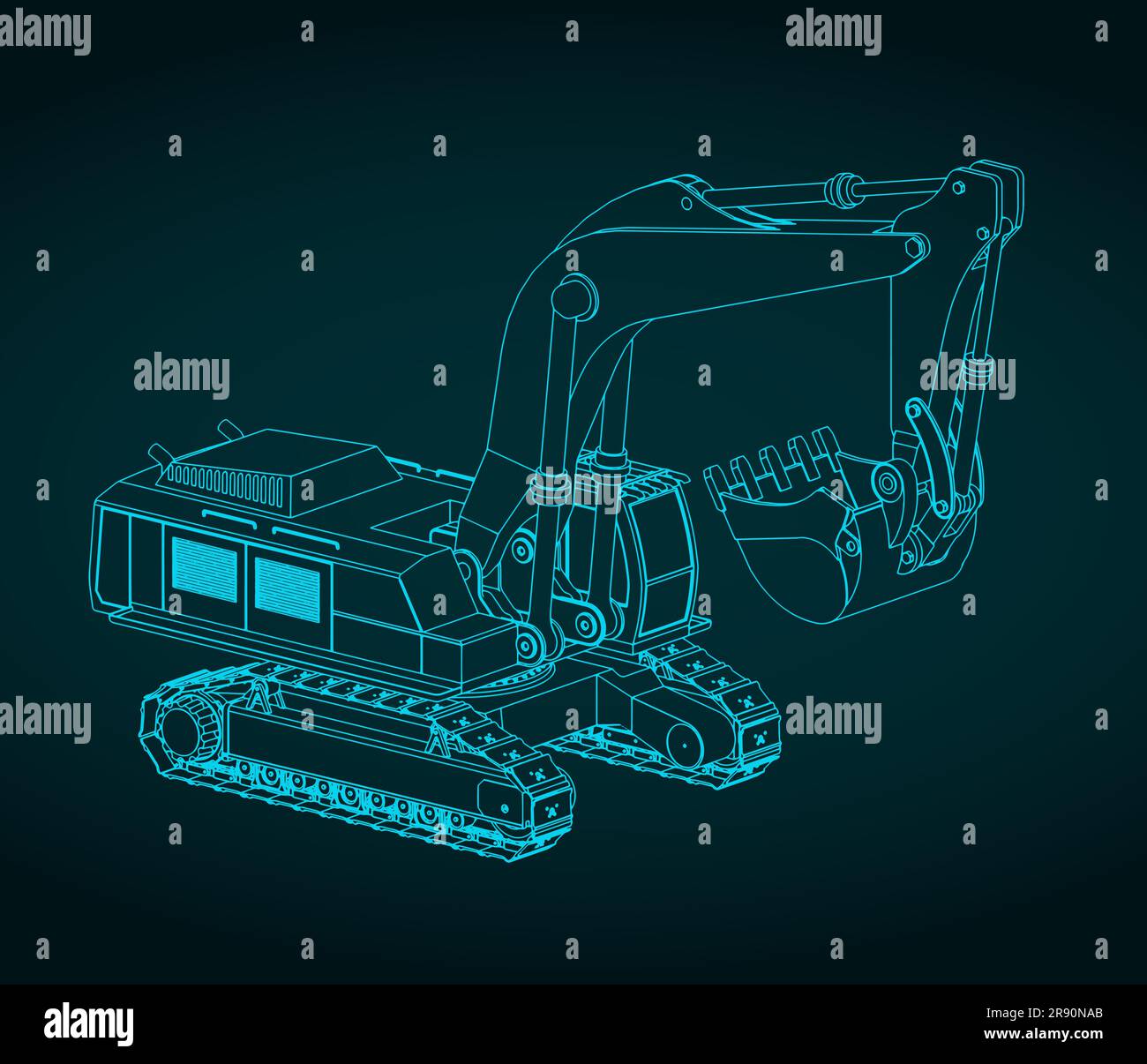 Stylized vector illustration of blueprint of big excavator Stock Vector ...