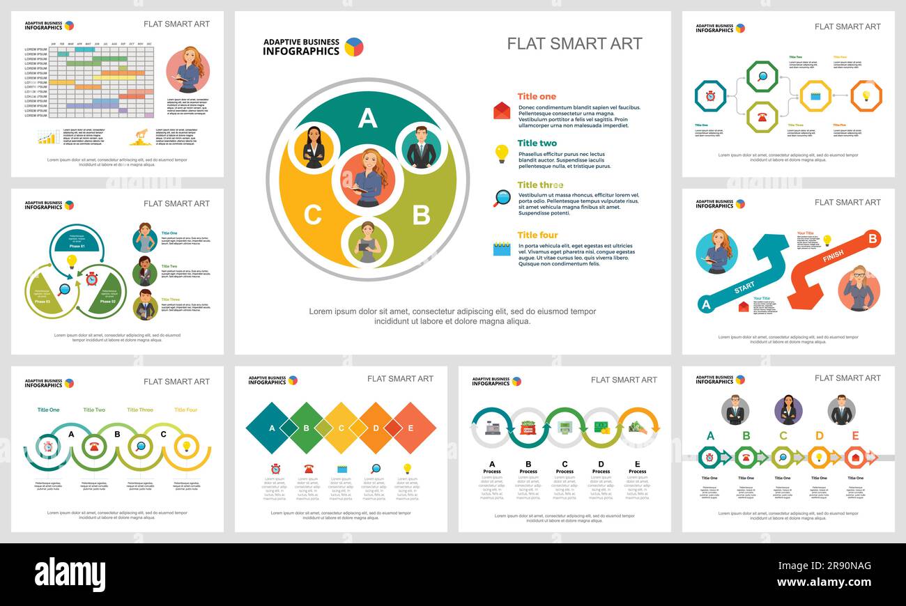 Colorful workflow or strategy concept infographic charts set Stock ...