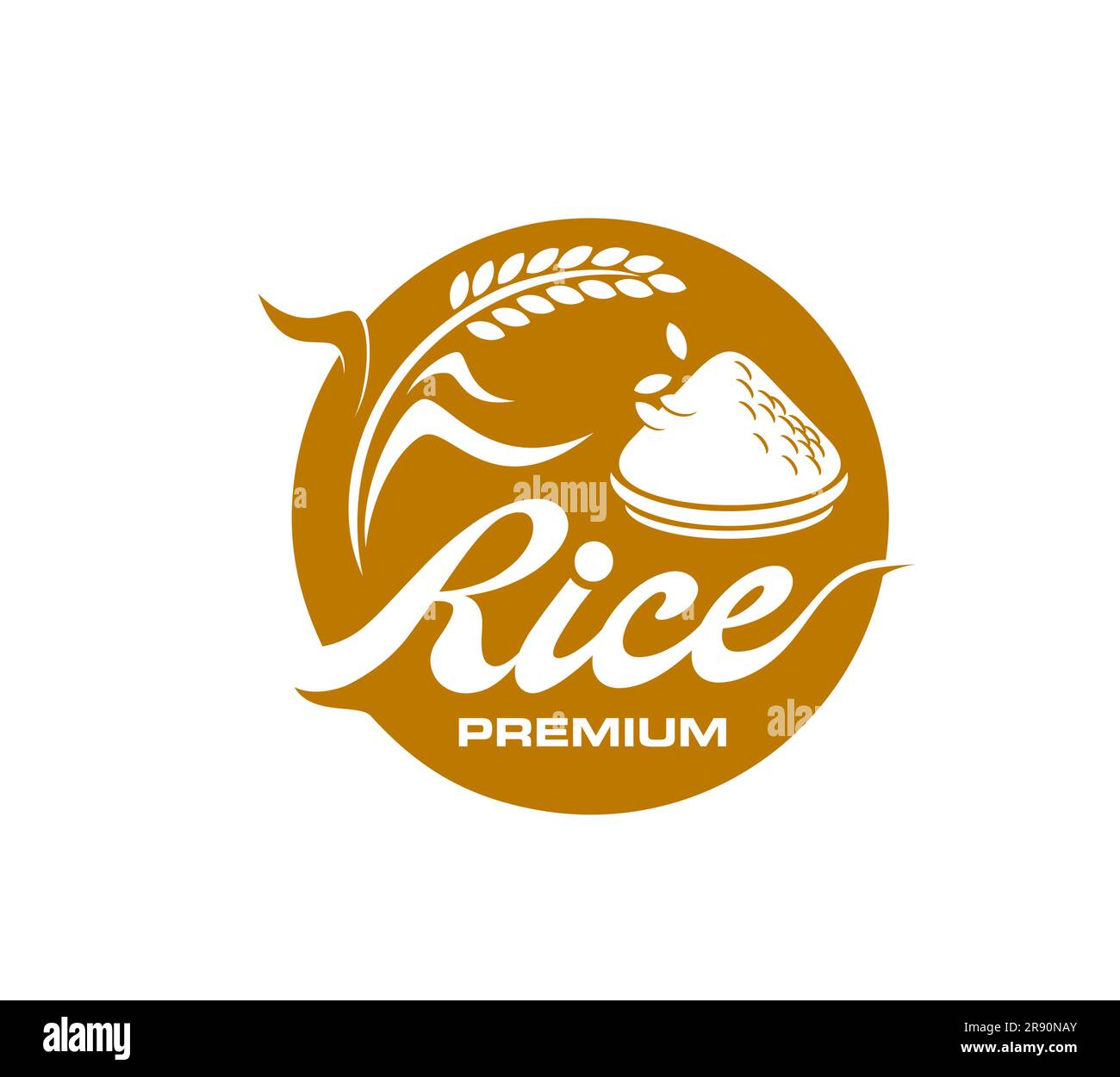 Rice icon of organic grain and cereal food package, farm plant vector ...