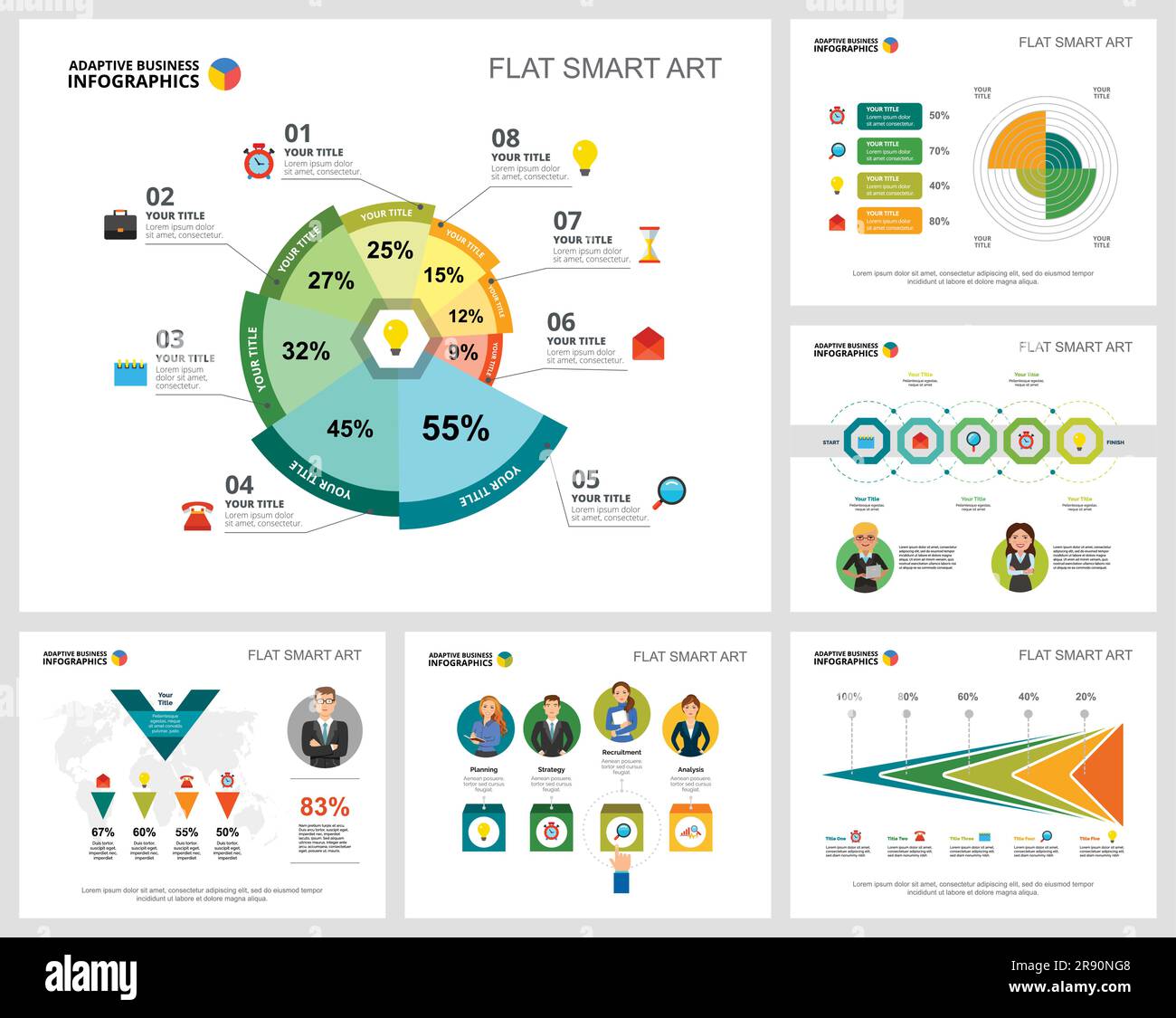 Colorful research or statistics concept infographic charts set Stock ...