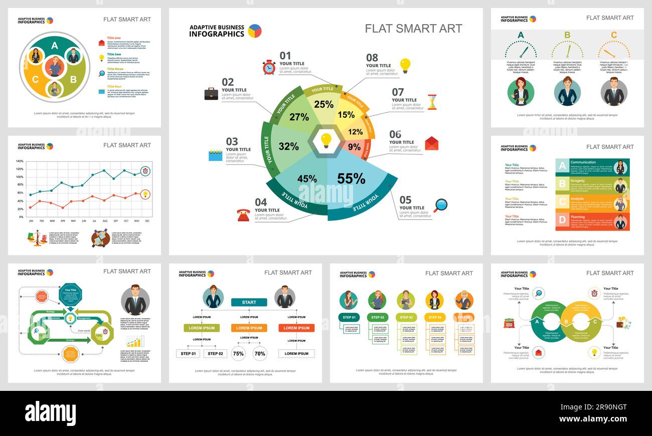 Colorful marketing or production concept infographic charts set Stock ...