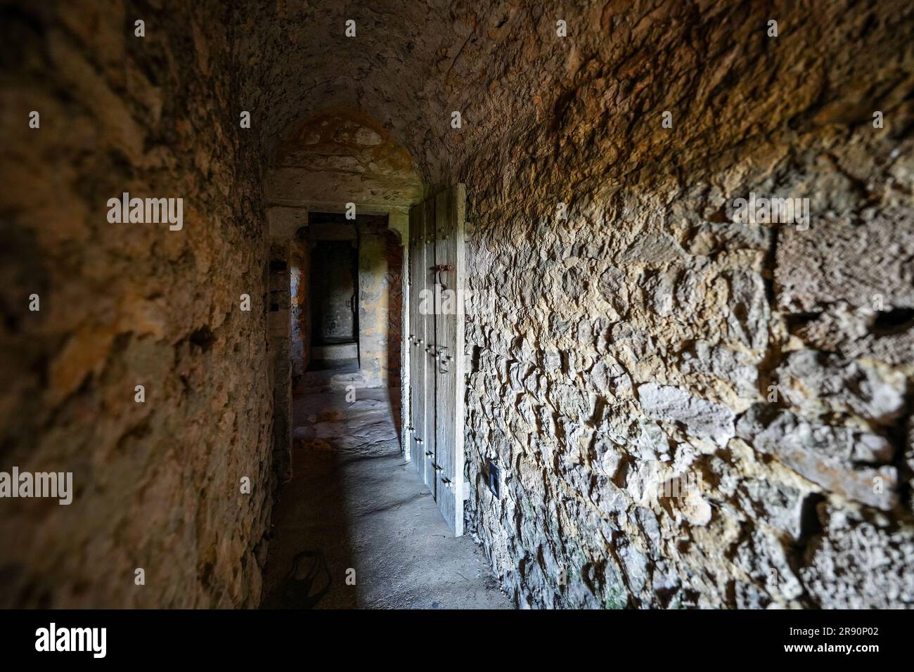 Narrow corridor in the Tour César ("Caesar tower") in Provins, a ...