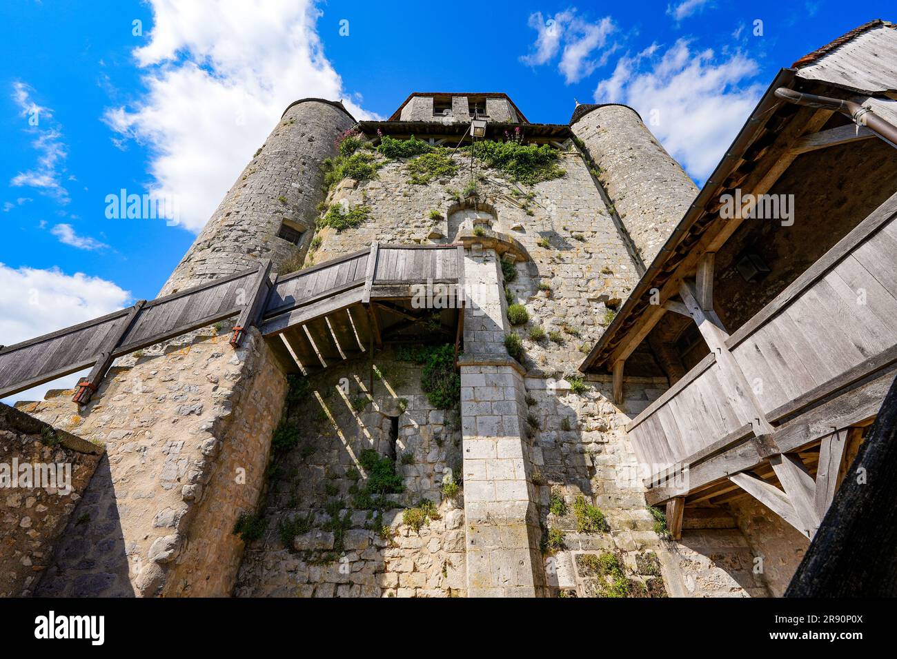 Low angle view of the Tour César ("Caesar tower") in Provins, a ...
