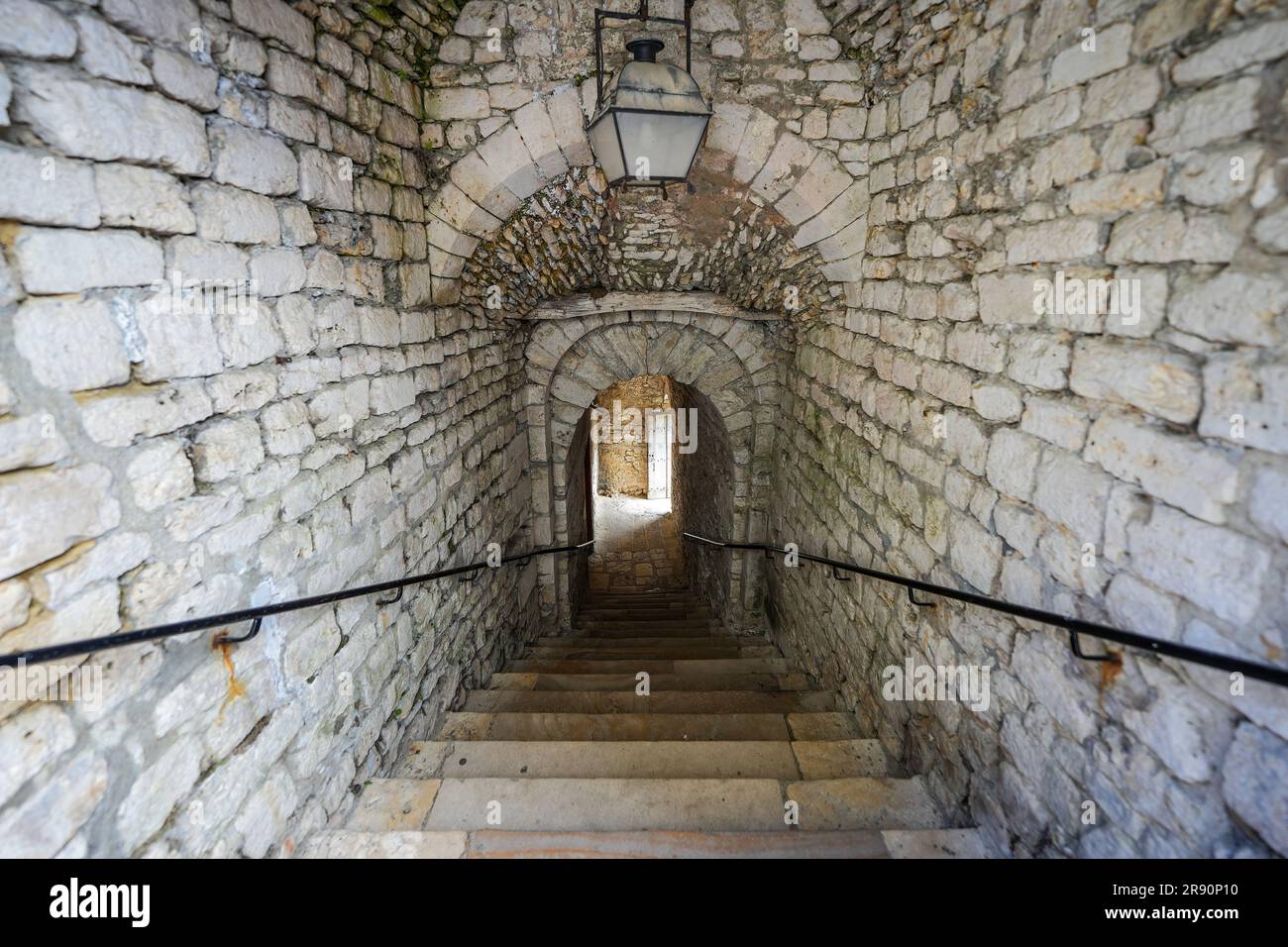 Entrance staircase to the Tour César ("Caesar tower") in Provins, a ...