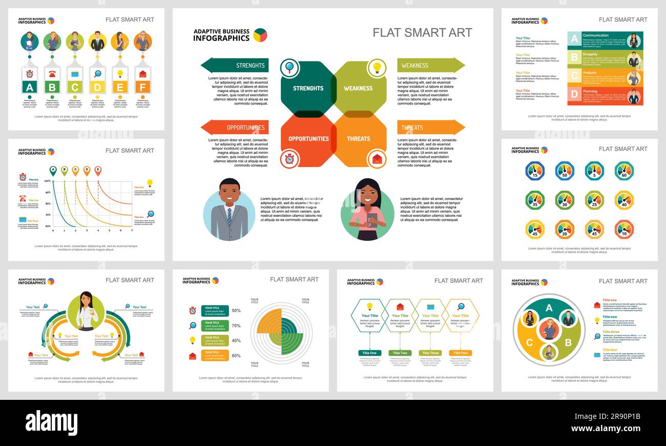Colorful research and planning infographic charts set Stock Vector ...