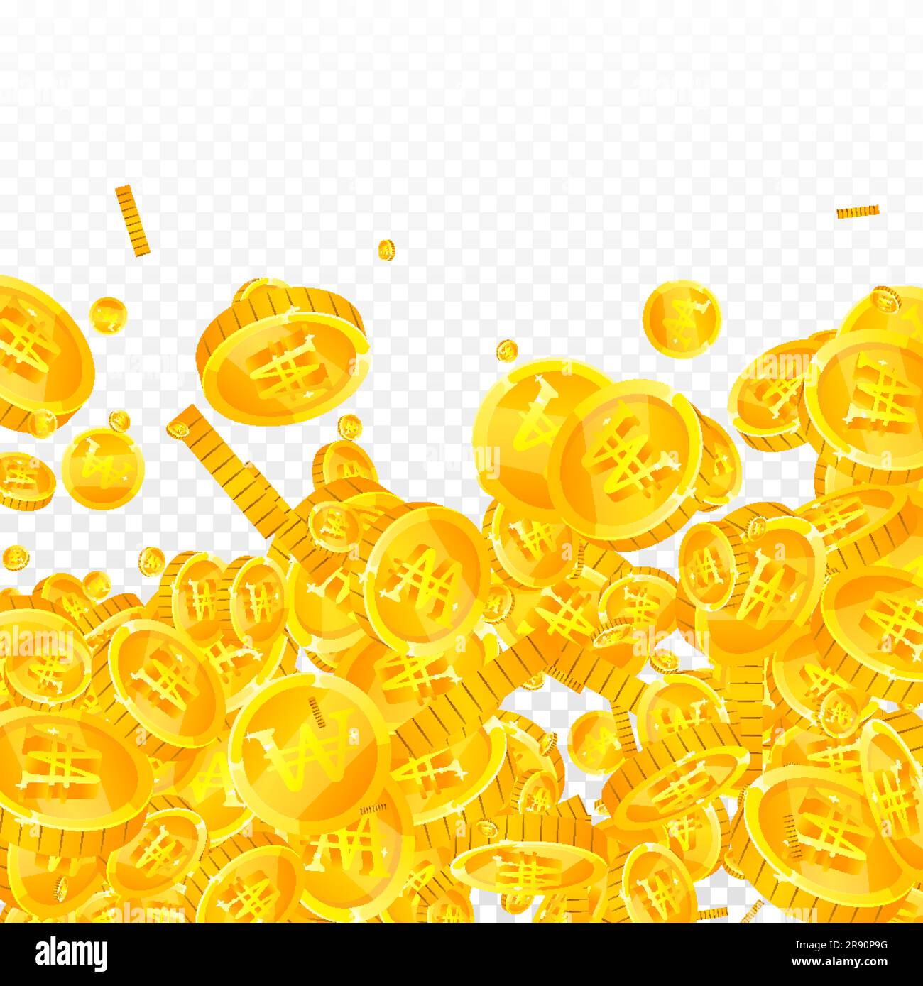 Korean won coins falling. Scattered gold WON coins. Korea money. Global ...