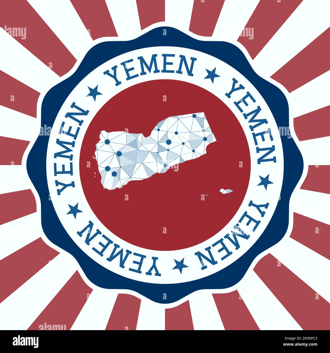 Yemen Badge. Round logo of country with triangular mesh map and radial ...