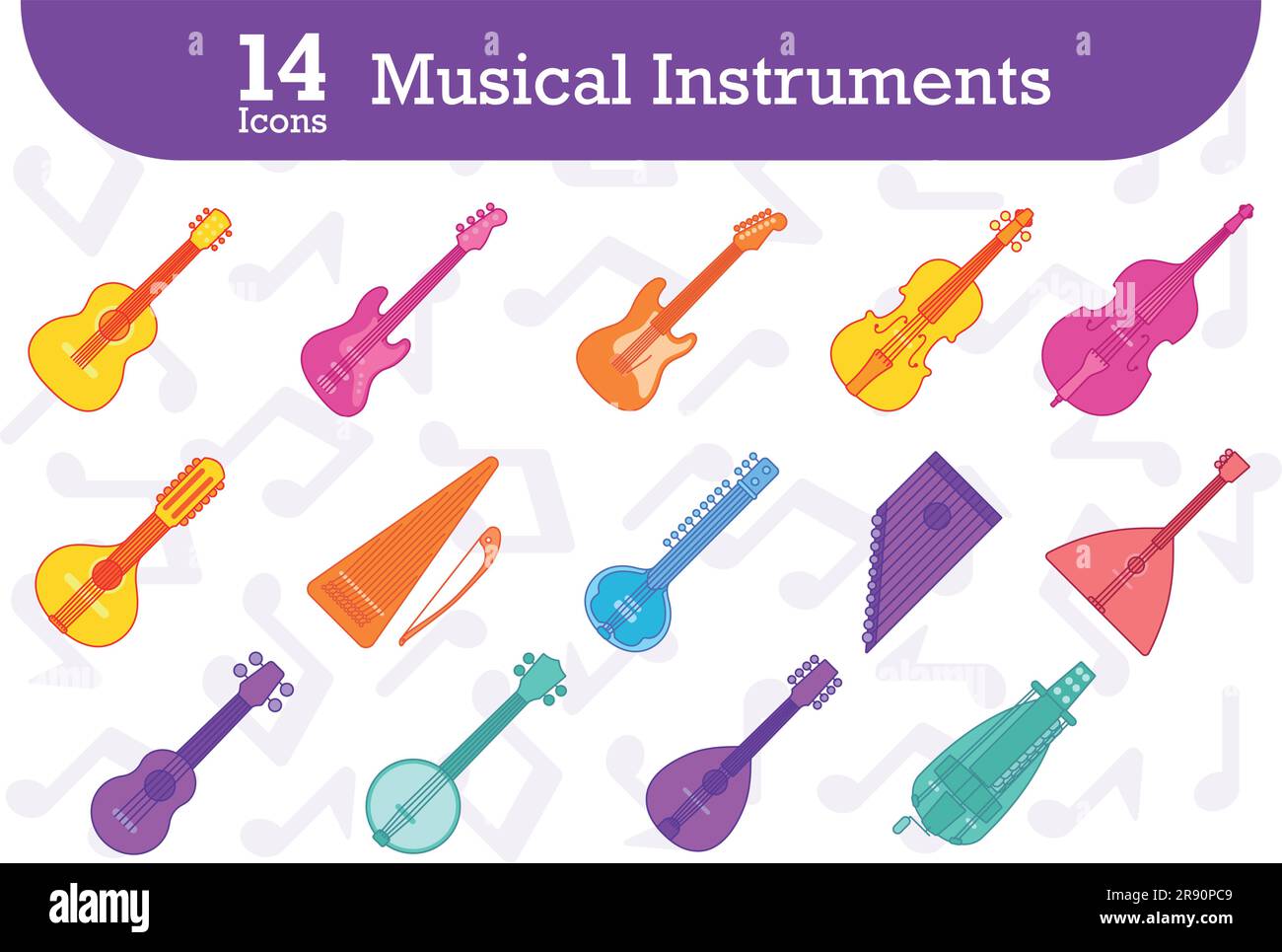 Set of colored musical instruments icons Vector Stock Vector Image ...