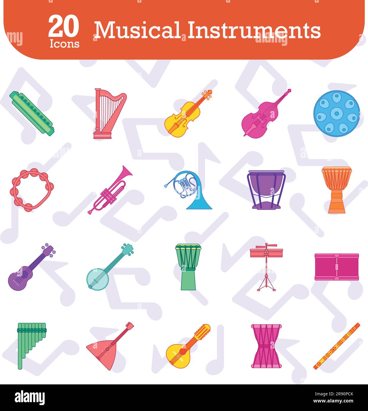 Set of colored musical instruments icons Vector Stock Vector Image ...