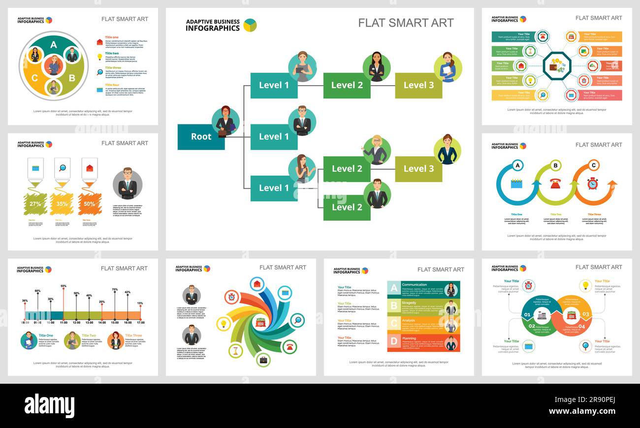 Colorful strategy charts set for presentation slide templates Stock ...