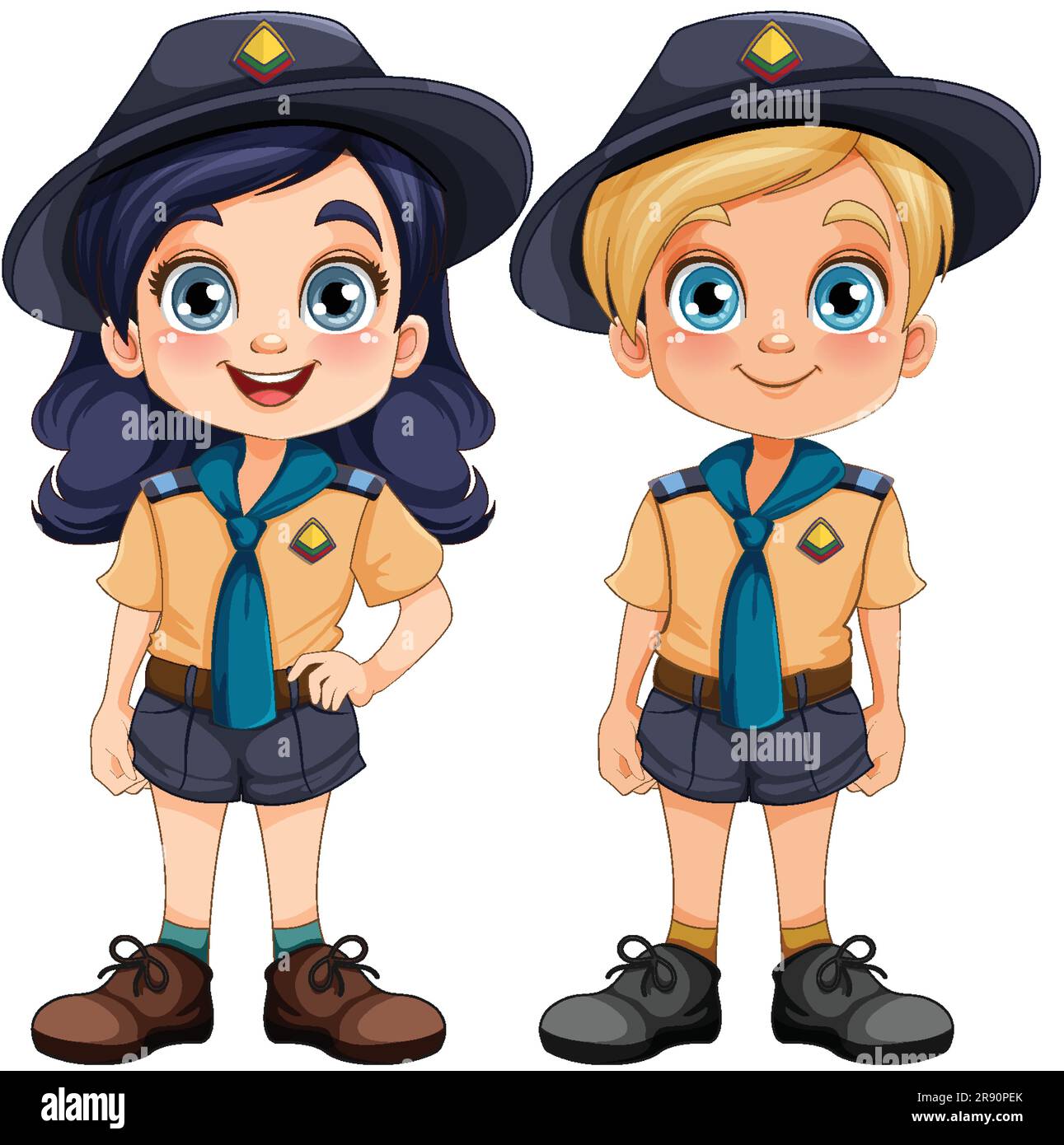 Boy and girl scout in uniform cartoon character illustration Stock ...