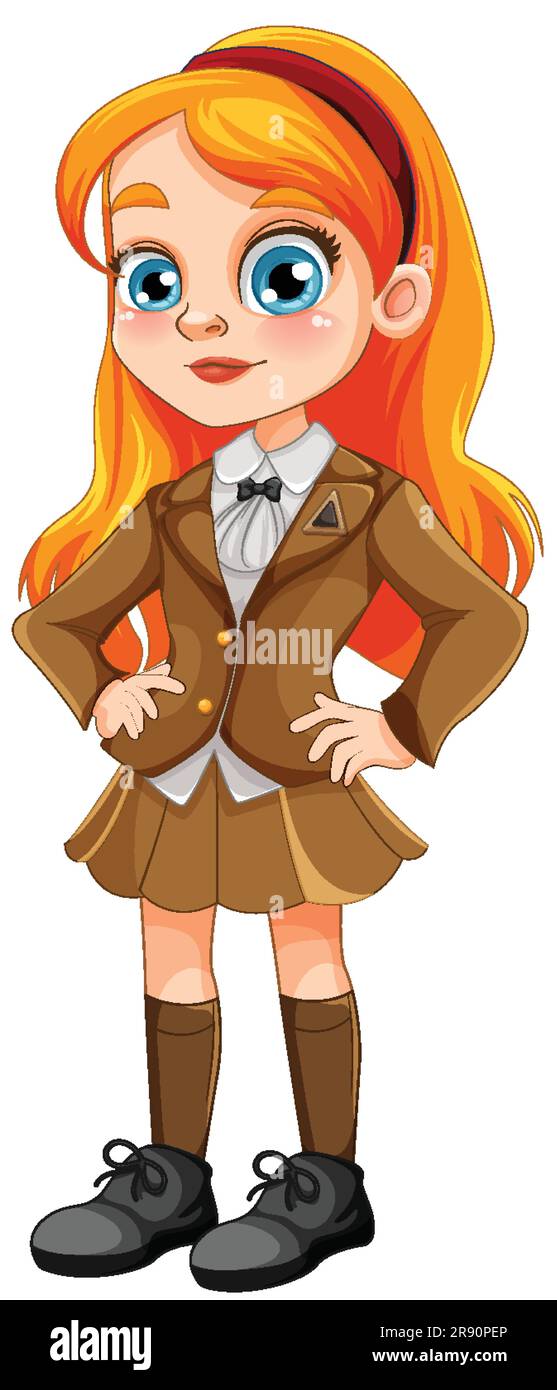 Cute girl student cartoon character in school uniform illustration ...