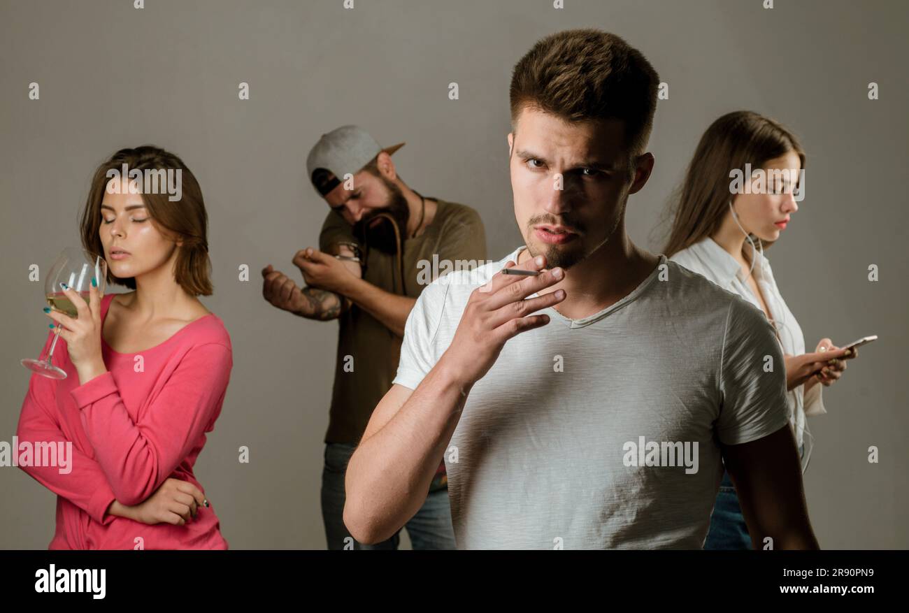 Addictive group including alcohol cigarettes and drugs. Stop smoking ...