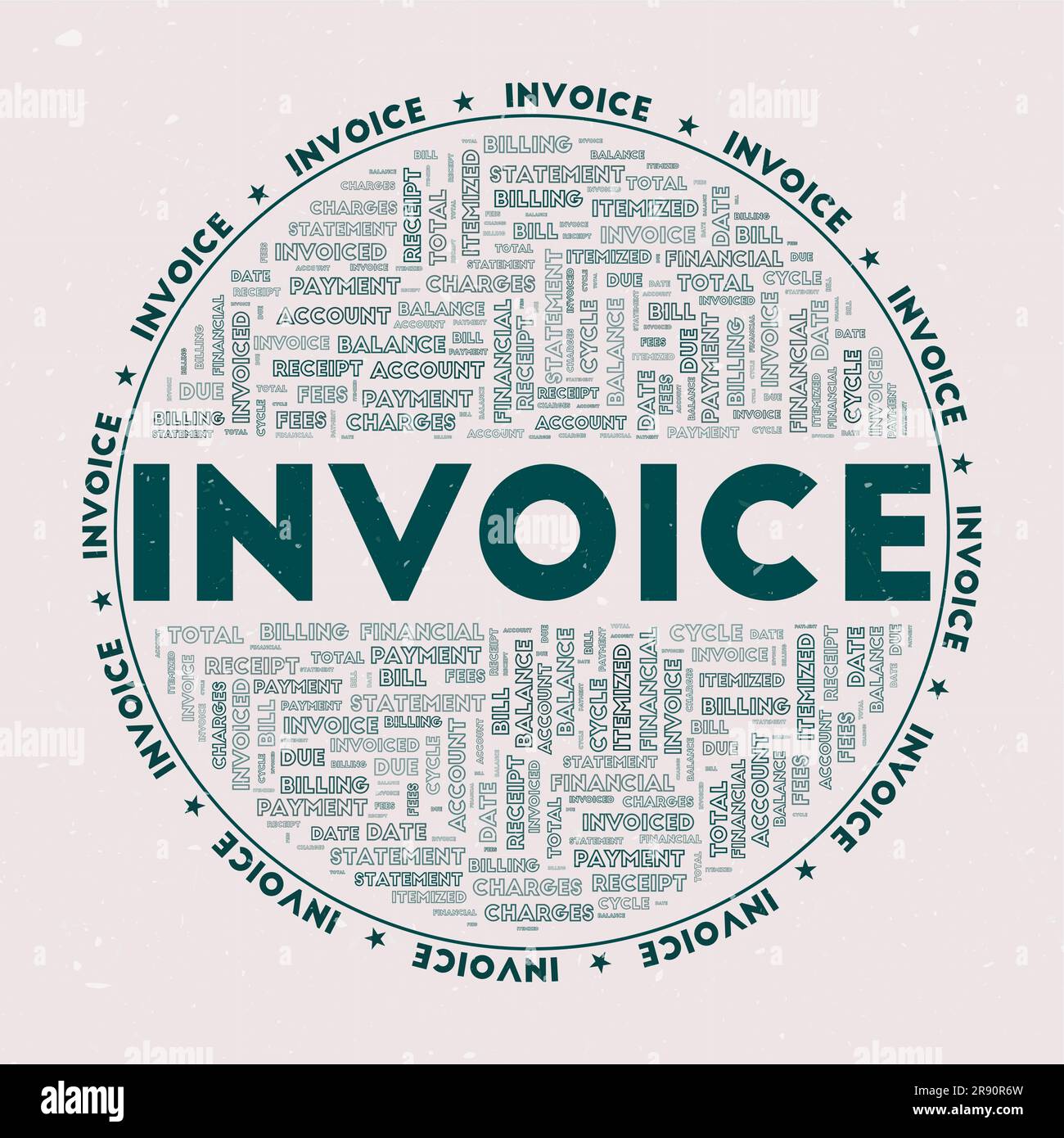 Invoice - round badge. Text invoice with keywords word clouds and ...