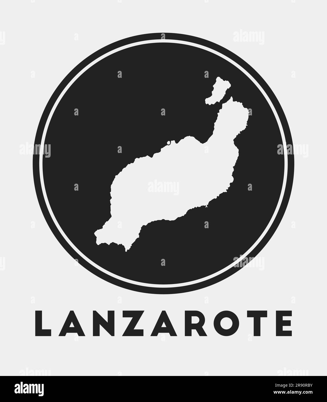 Lanzarote icon. Round logo with island map and title. Stylish Lanzarote ...