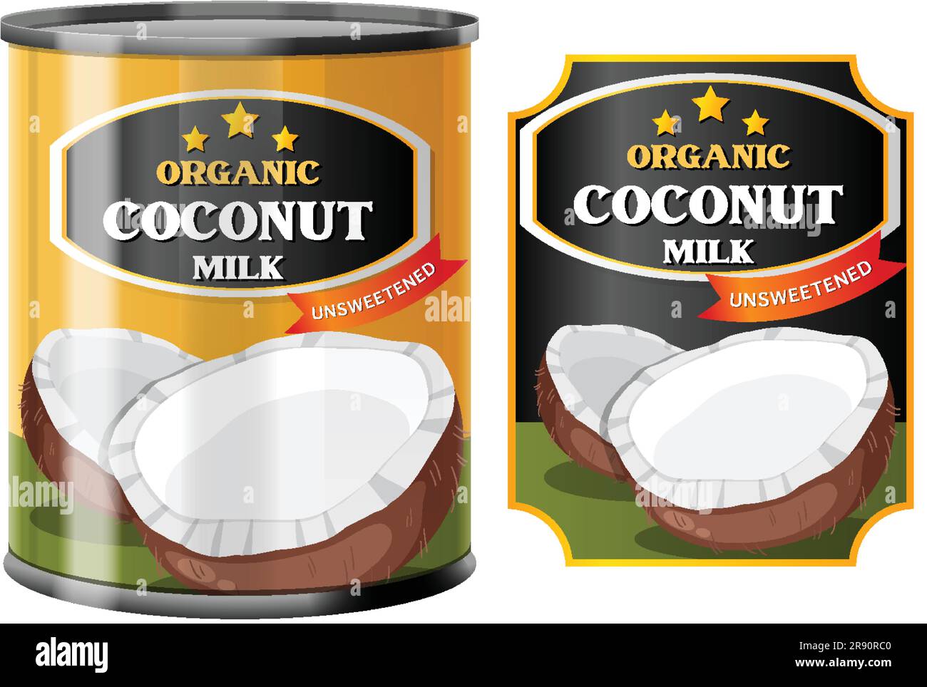 Organic Coconut Milk in Food Can with Label Isolated illustration Stock ...