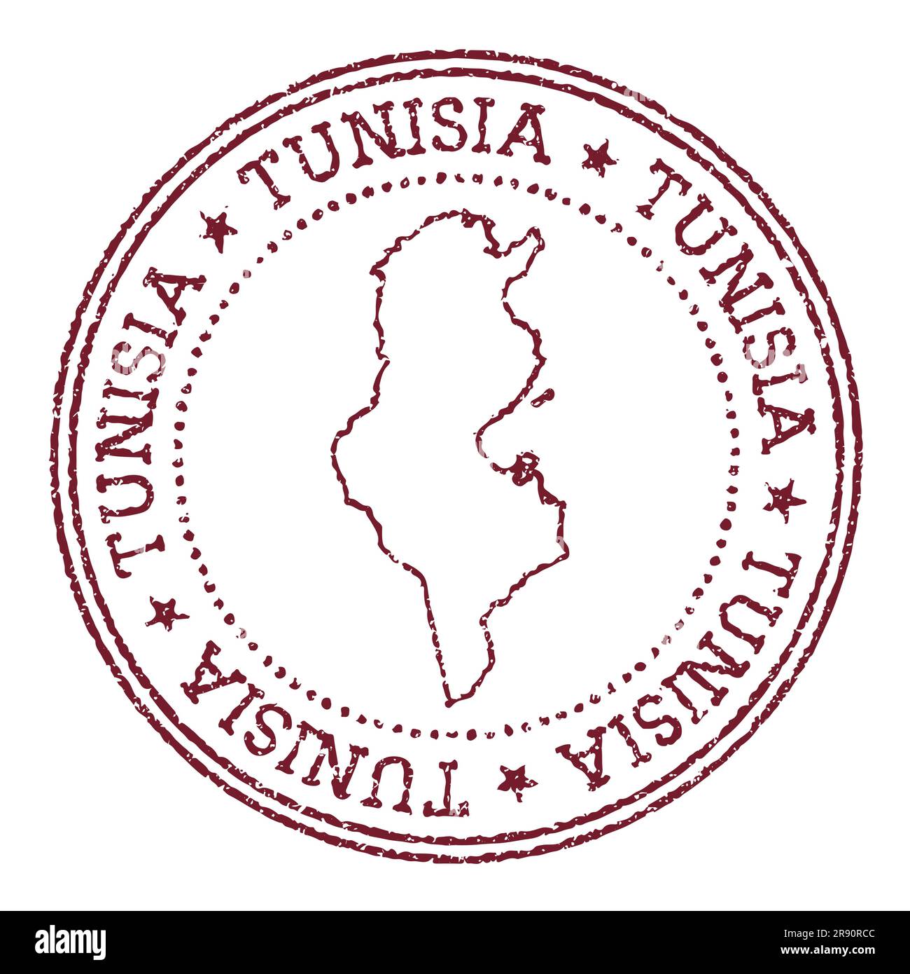 Tunisia round rubber stamp with country map. Vintage red passport stamp ...