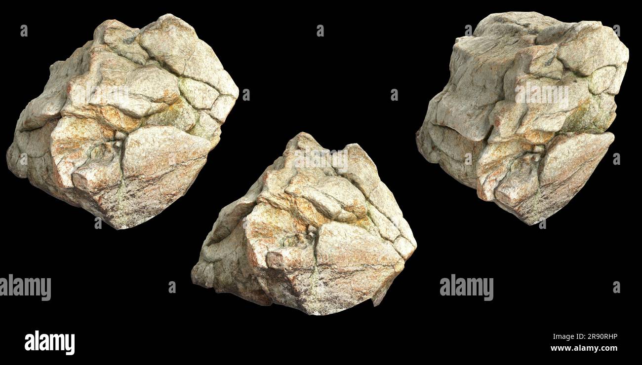 3d illustration of single rocks isolated on black background Stock ...