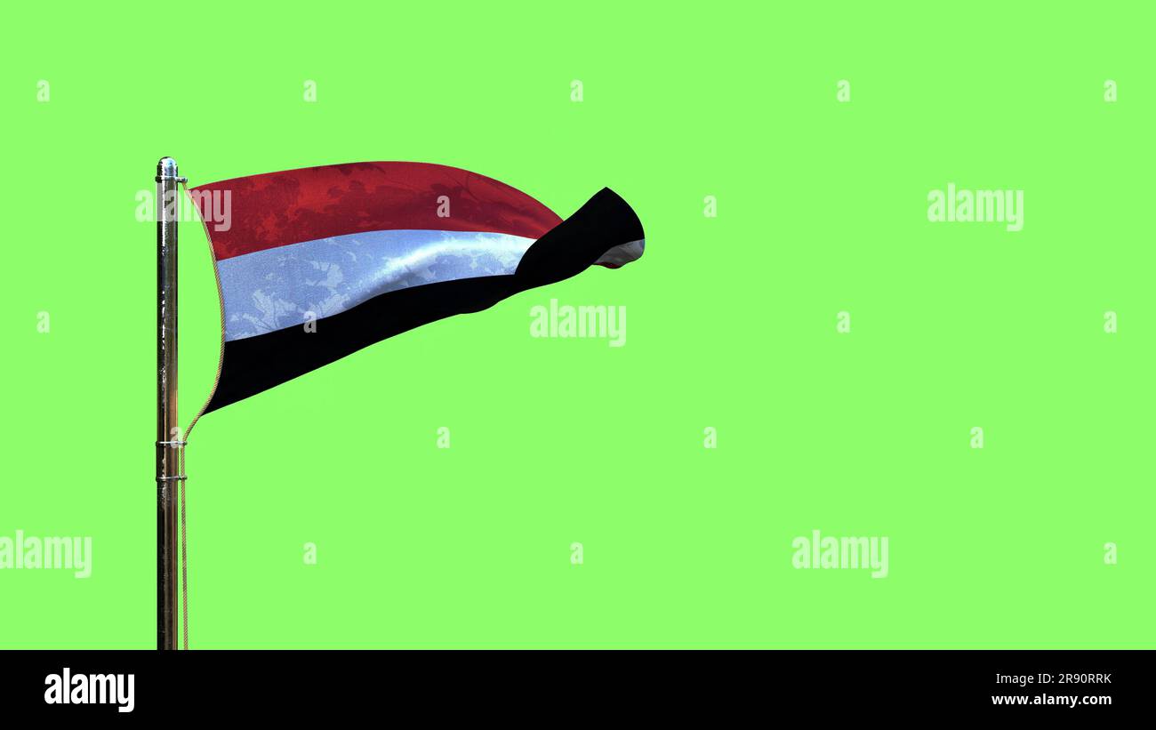 waving flag of Yemen for national celebration on green screen, isolated ...