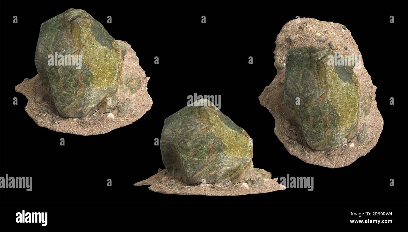 3d illustration of rocks on gravel shelf isolated on black background ...
