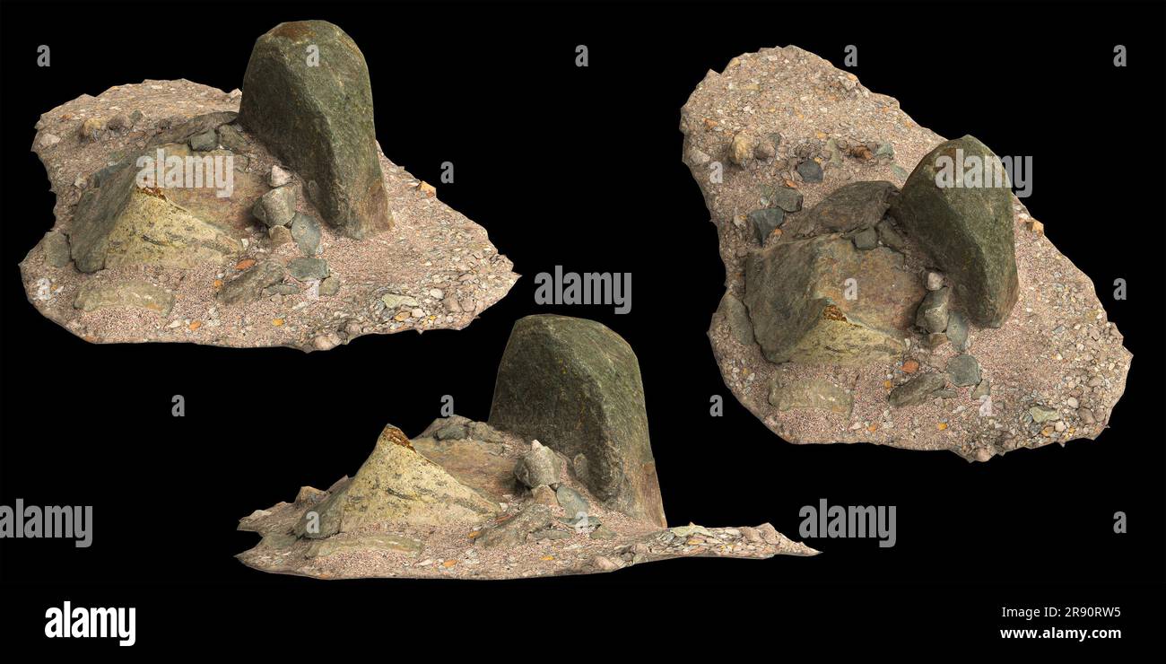 3d illustration of rocks on gravel shelf isolated on black background ...