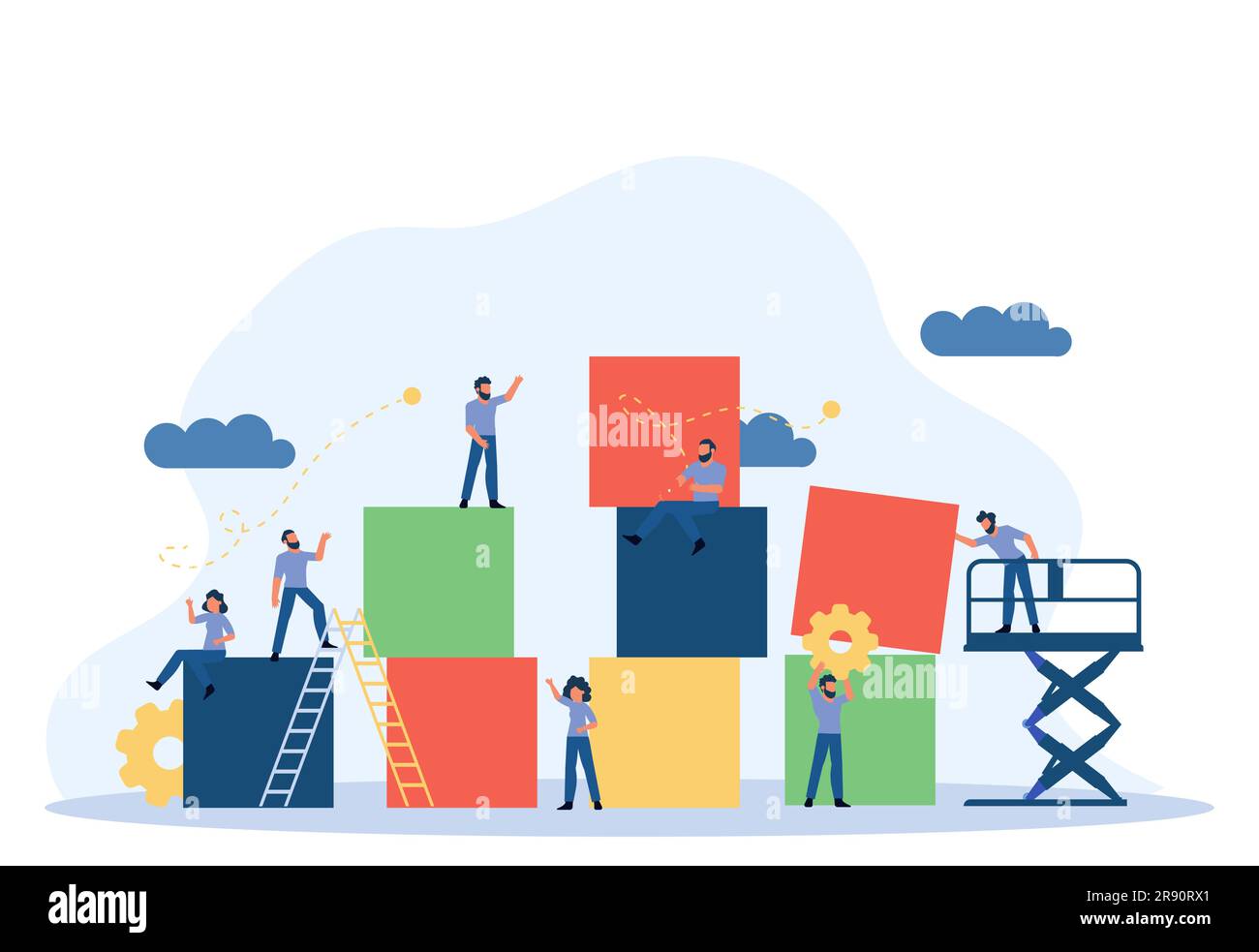 Advertising puzzle from cube block vector flat illustration. Analytics ...