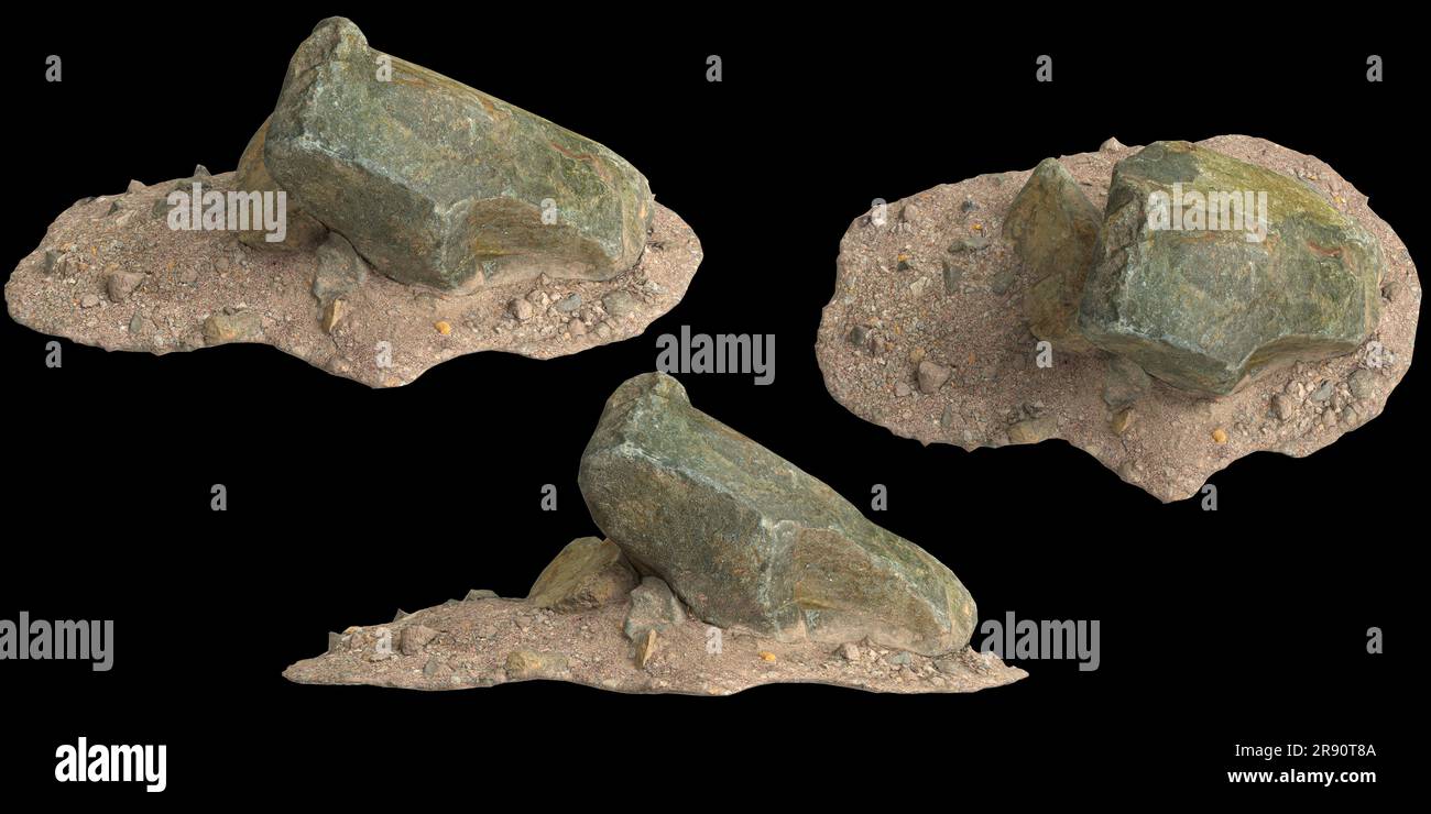 3d illustration of rocks on gravel shelf isolated on black background ...