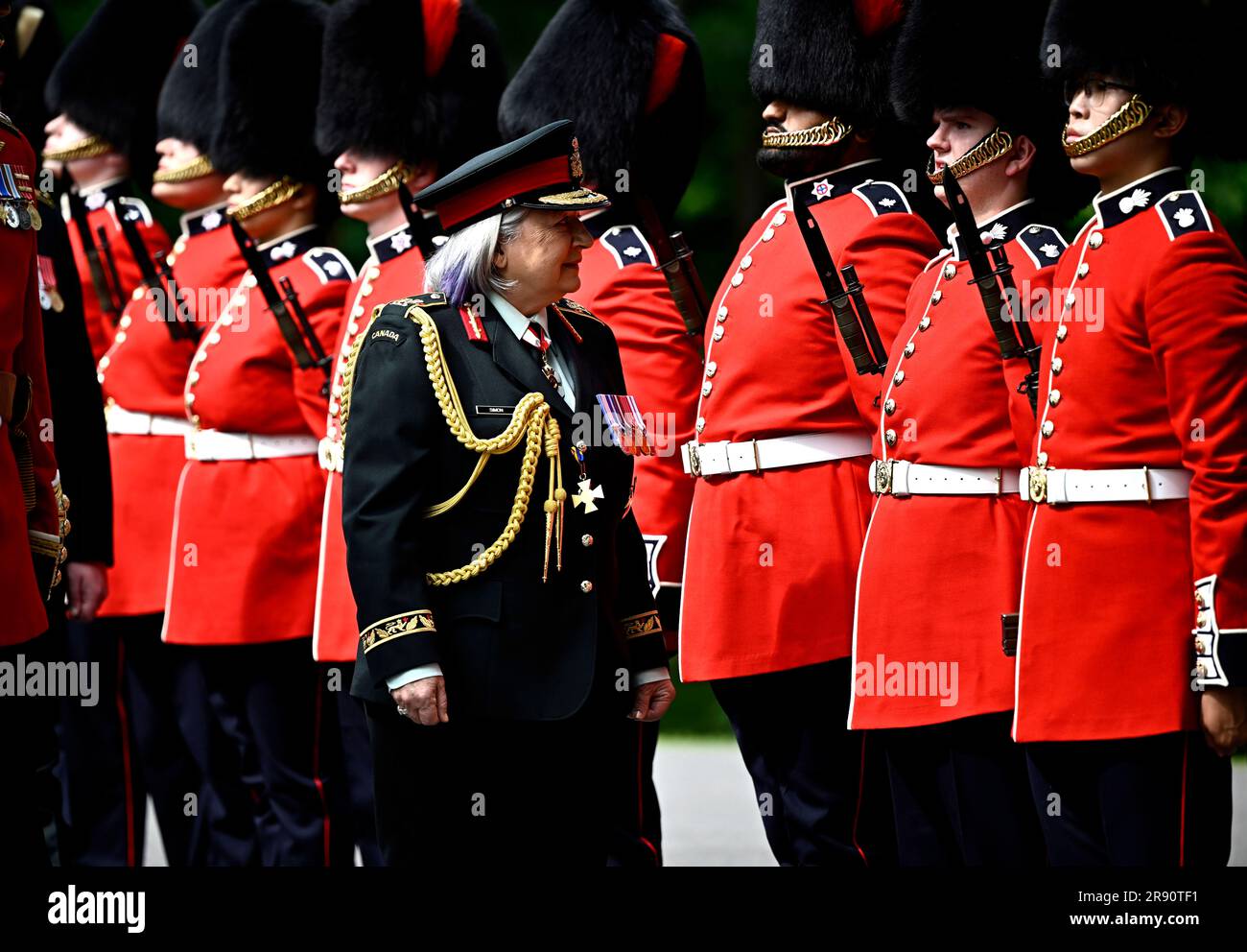 Ottawa, Can. 23rd June, 2023. Gov. Gen. Mary Simon conducts an inspection of the Ceremonial ...