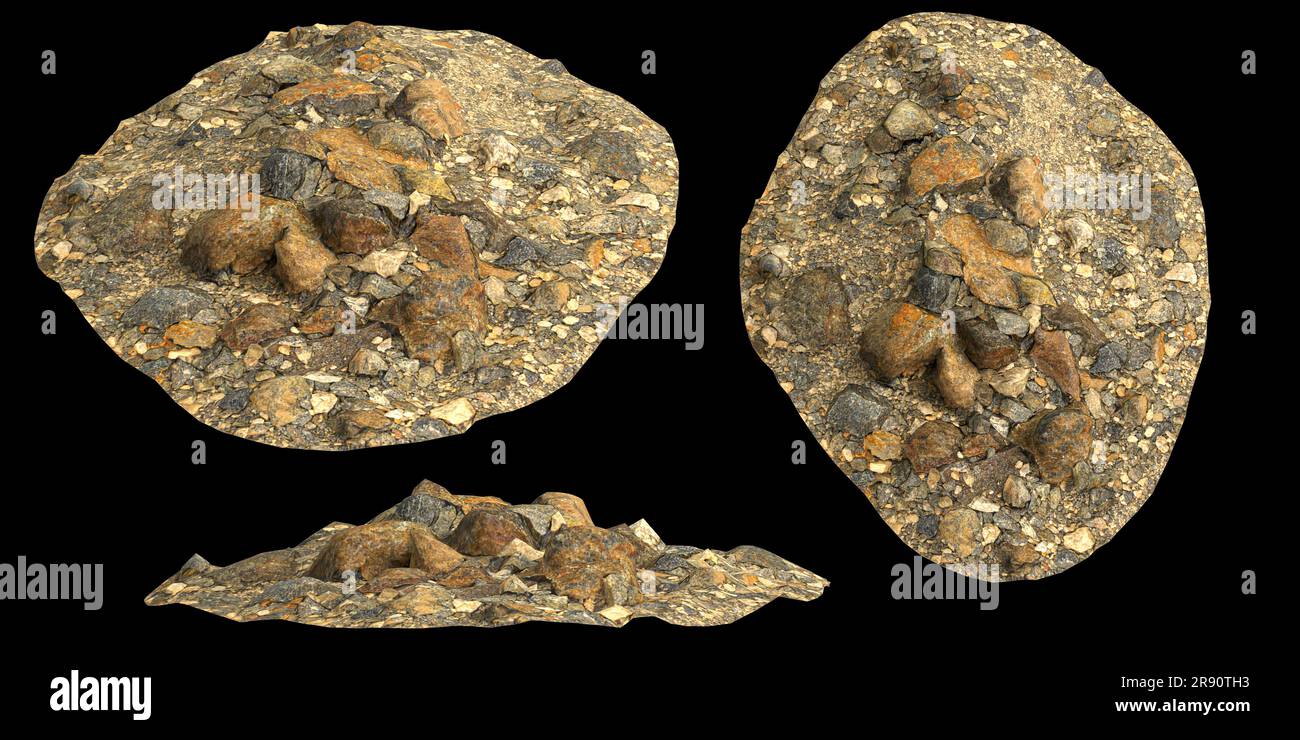 3d illustration of rocks on gravel shelf isolated on black background ...