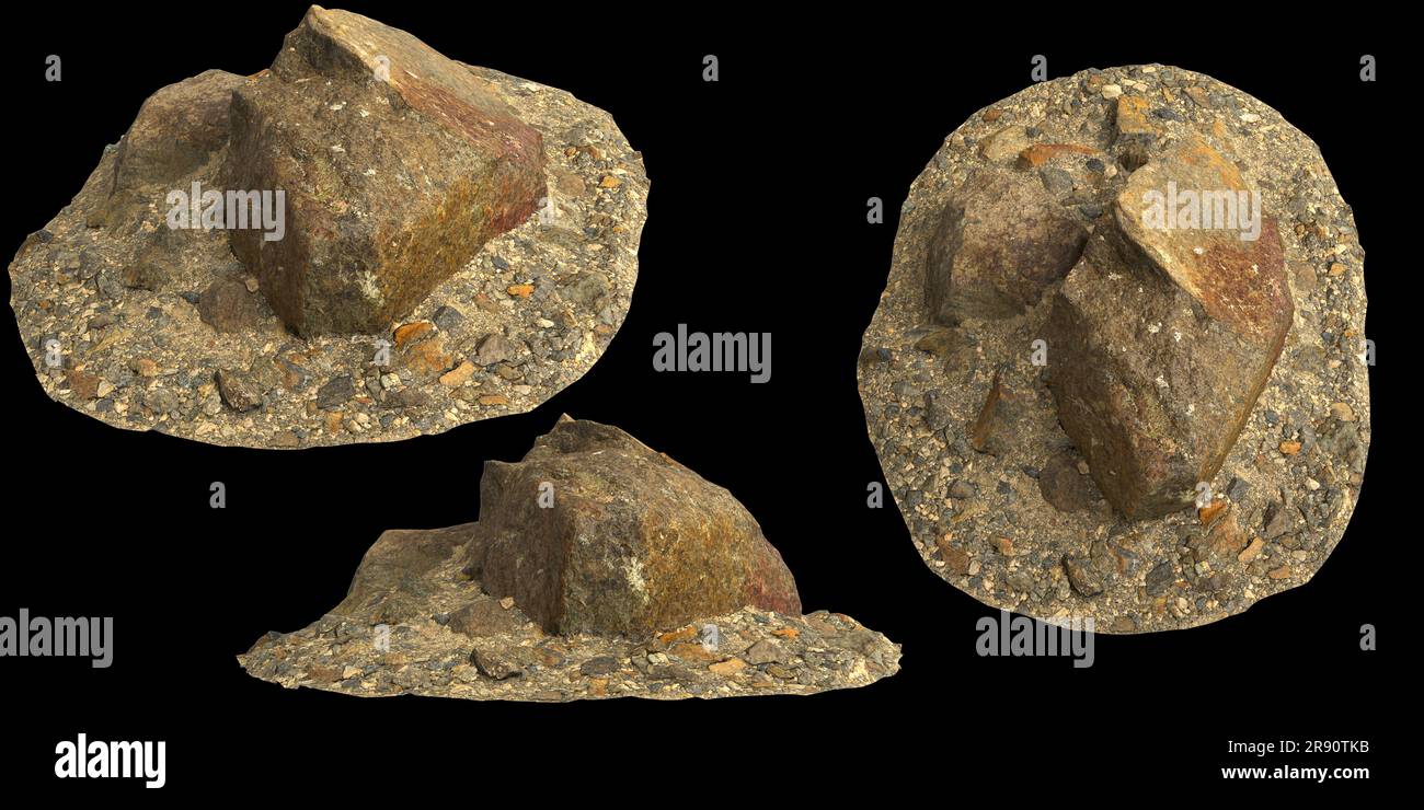 3d illustration of rocks on gravel shelf isolated on black background ...