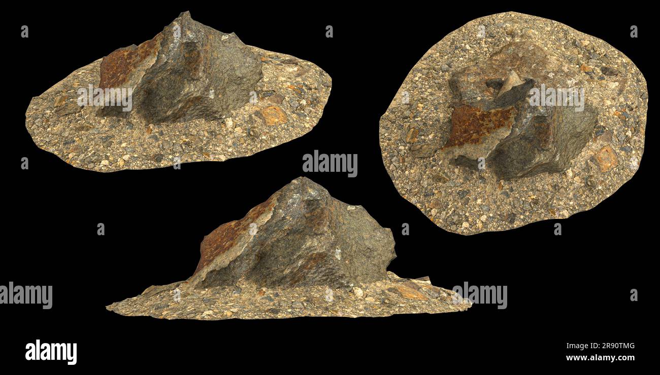3d illustration of rocks on gravel shelf isolated on black background ...
