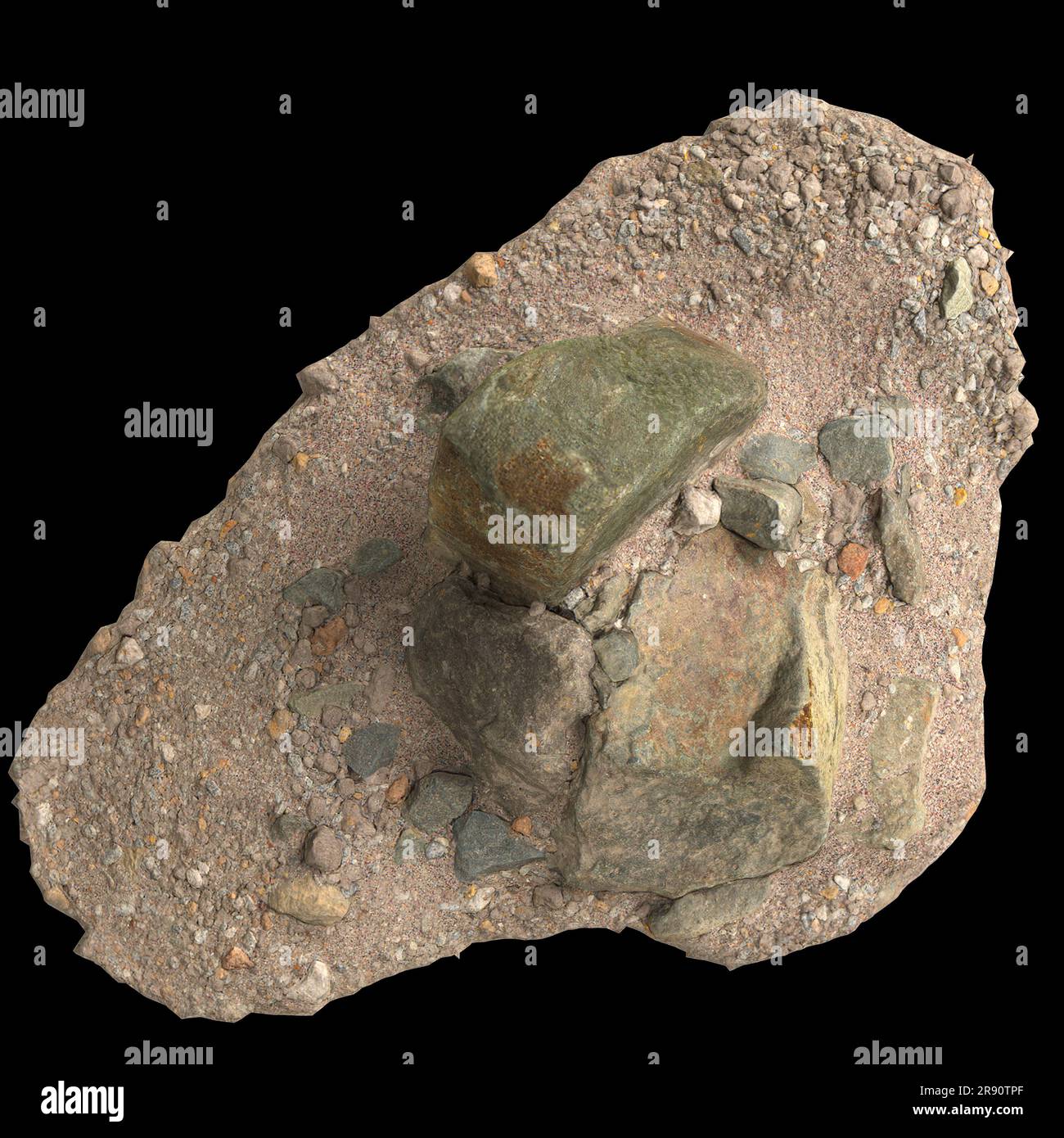 3d illustration of rocks on gravel shelf isolated on black background ...