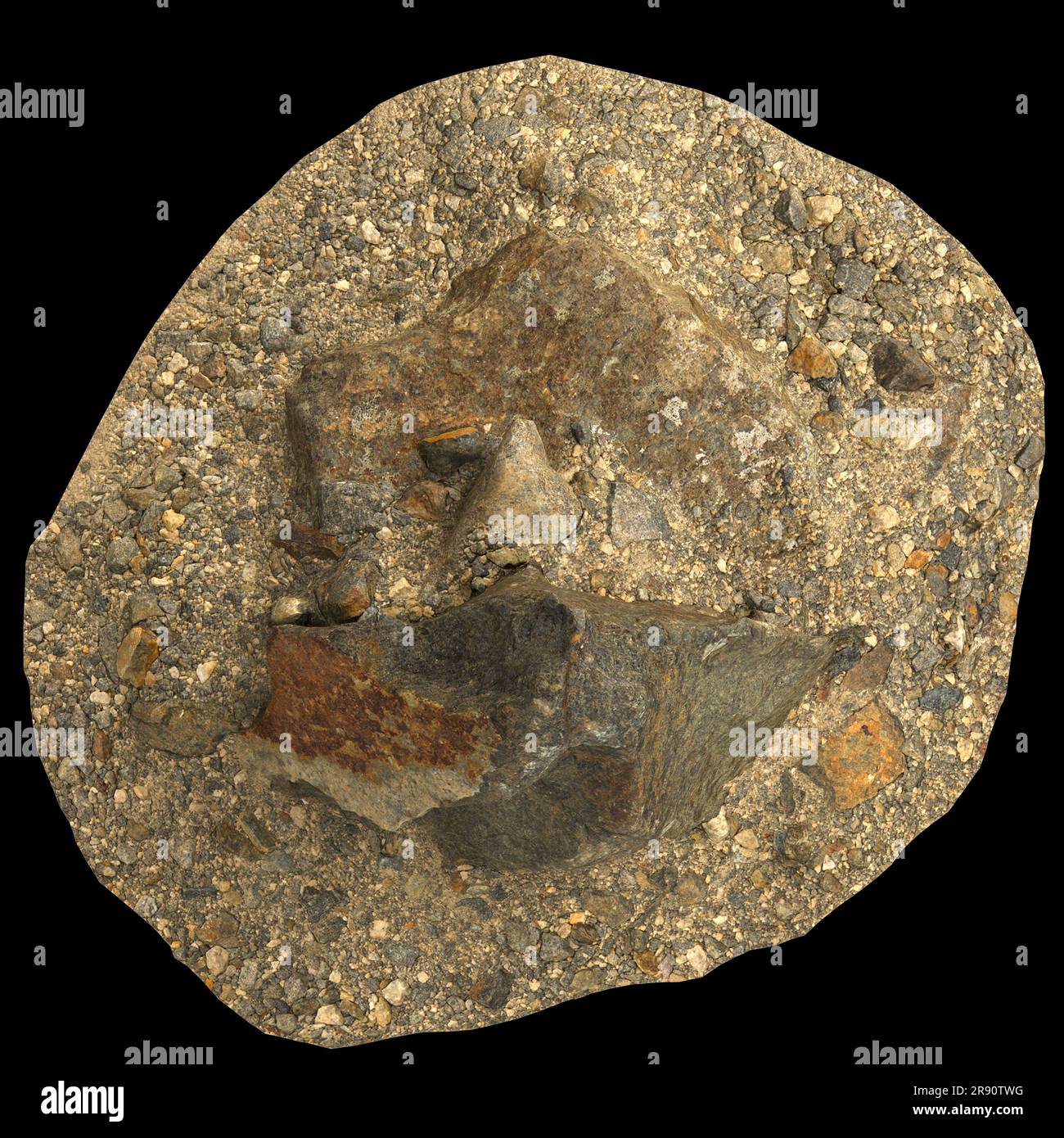 3d illustration of rocks on gravel shelf isolated on black background ...