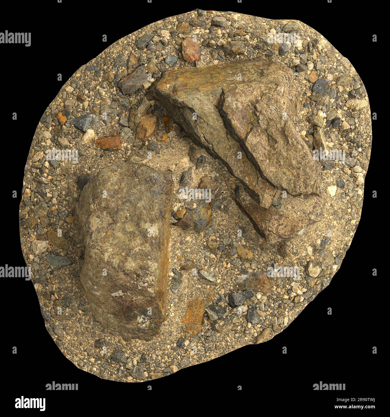 3d illustration of rocks on gravel shelf isolated on black background ...