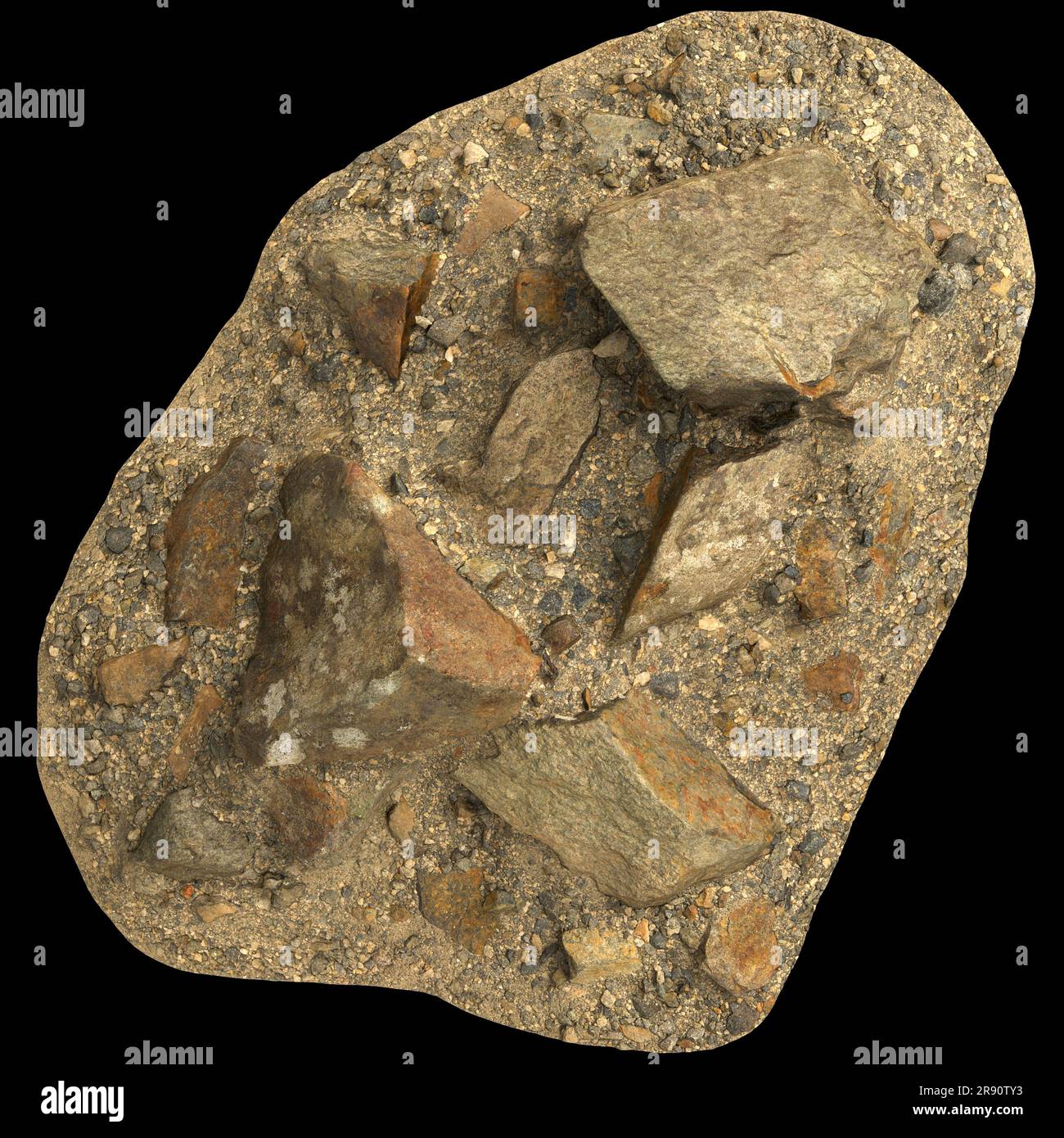 3d illustration of rocks on gravel shelf isolated on black background ...