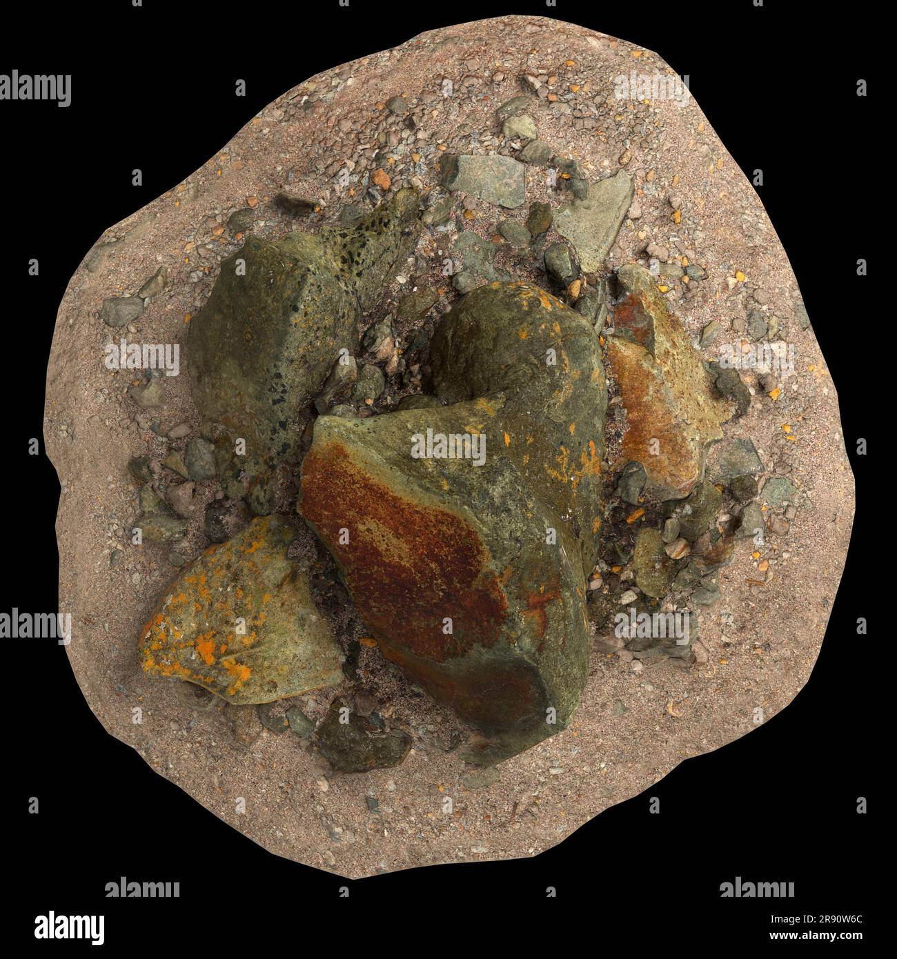 3d illustration of rocks on gravel shelf isolated on black background ...