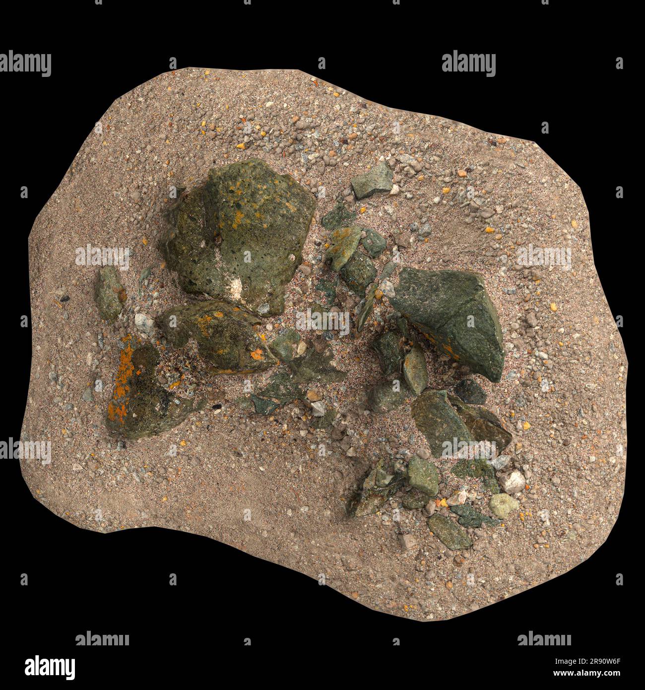 3d illustration of rocks on gravel shelf isolated on black background ...