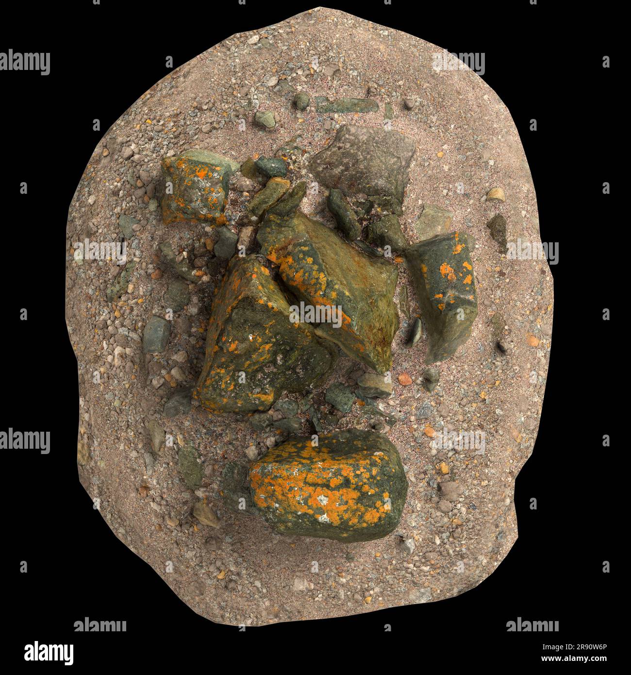 3d illustration of rocks on gravel shelf isolated on black background ...