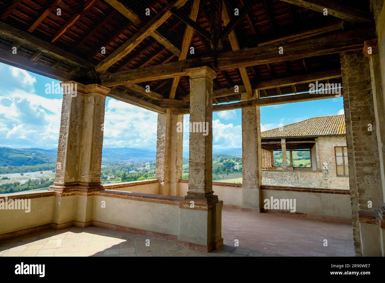 terrace view from the Castle Castello Torrechiara in Langhirano, Emilia ...
