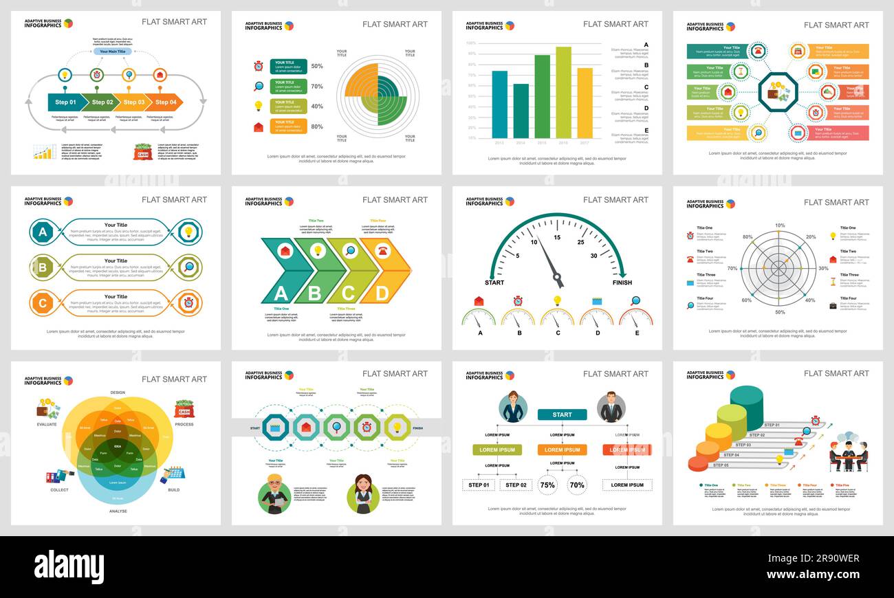 Colorful startup or strategy concept infographic charts set Stock ...
