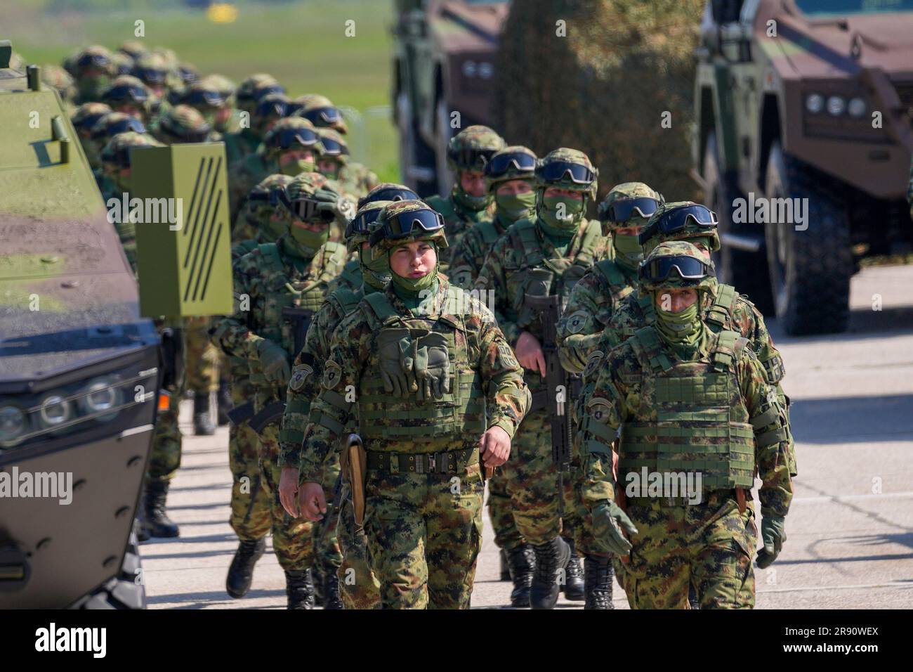 FILE - Serbian Army soldiers perform during a military exercise, at ...