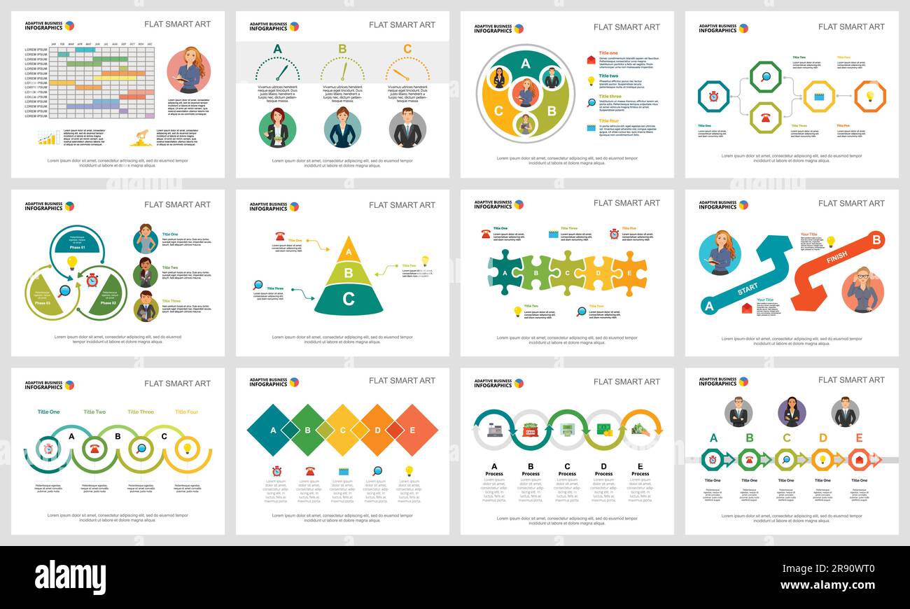 Colorful workflow or strategy concept infographic charts set Stock ...