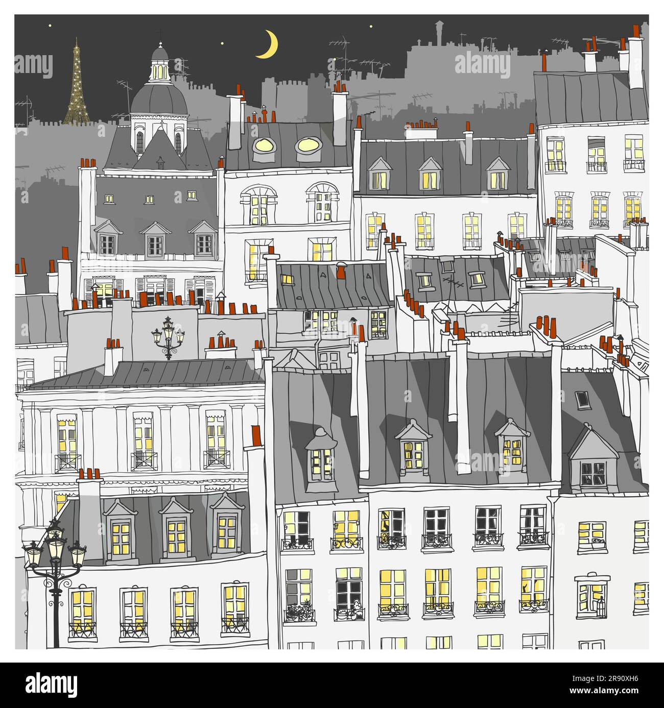 Paris poster with Eiffel tower at night - vector illustration (Ideal ...