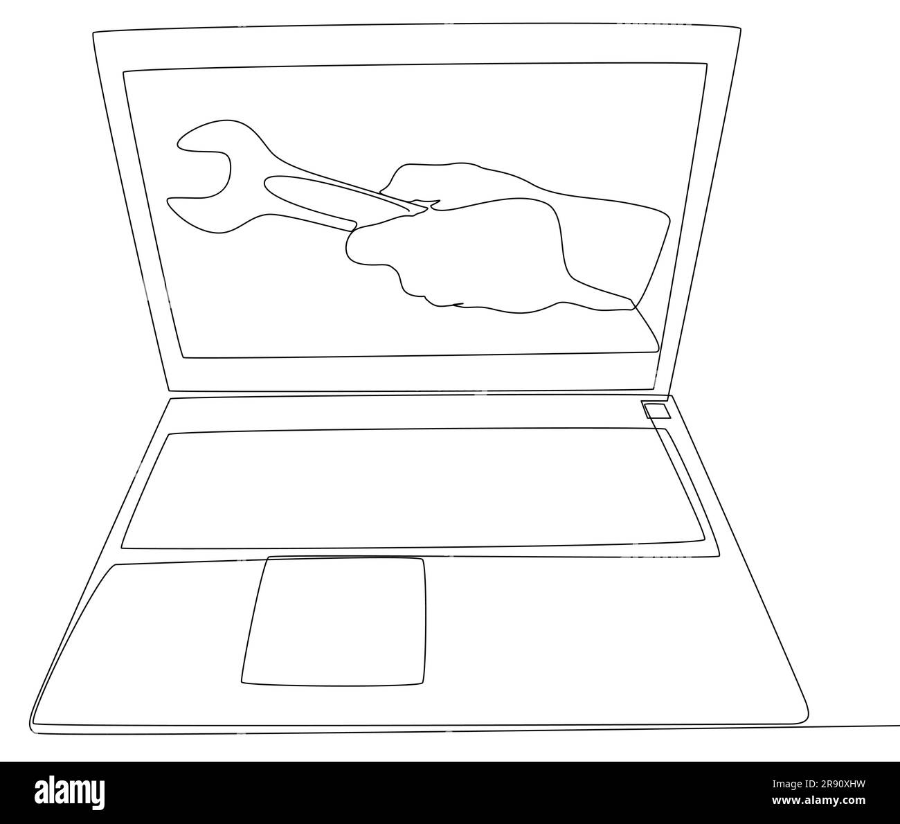 One Continuous Line Of Laptop With Wrench Thin Line Illustration Vector Concept Contour