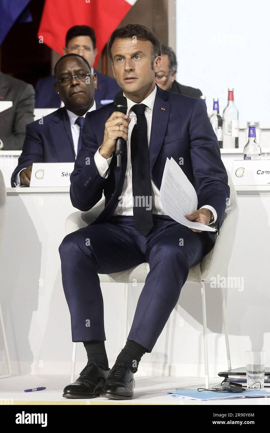 Paris, France. 23rd June, 2023. French President Emmanuel Macron during ...