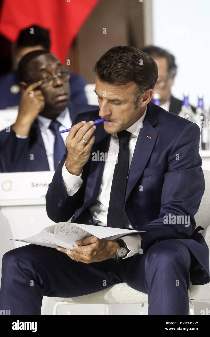 Paris, France. 23rd June, 2023. French President Emmanuel Macron during ...