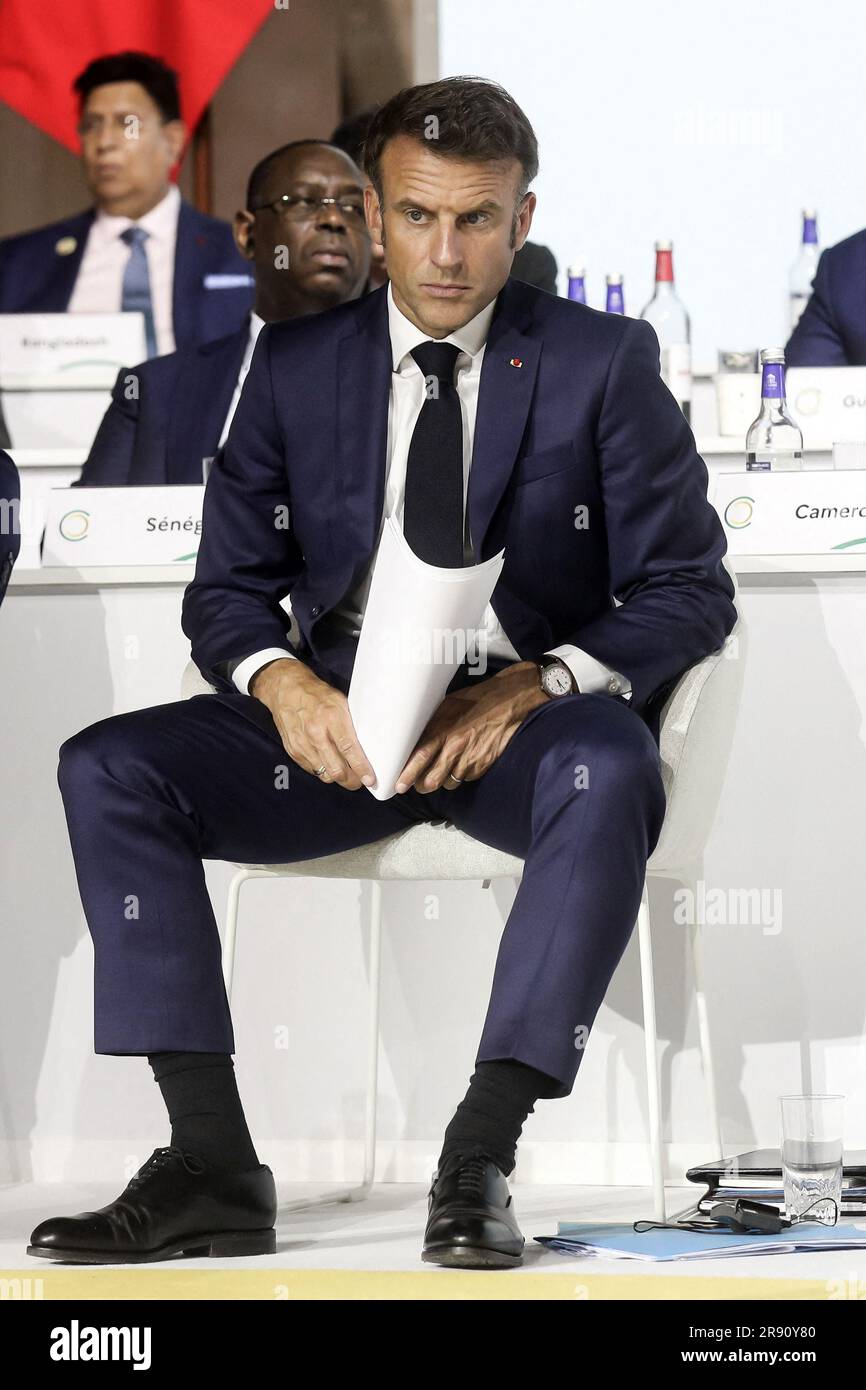 Paris, France. 23rd June, 2023. French President Emmanuel Macron during ...