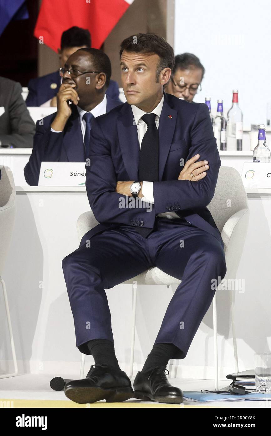 Paris, France. 23rd June, 2023. French President Emmanuel Macron during ...