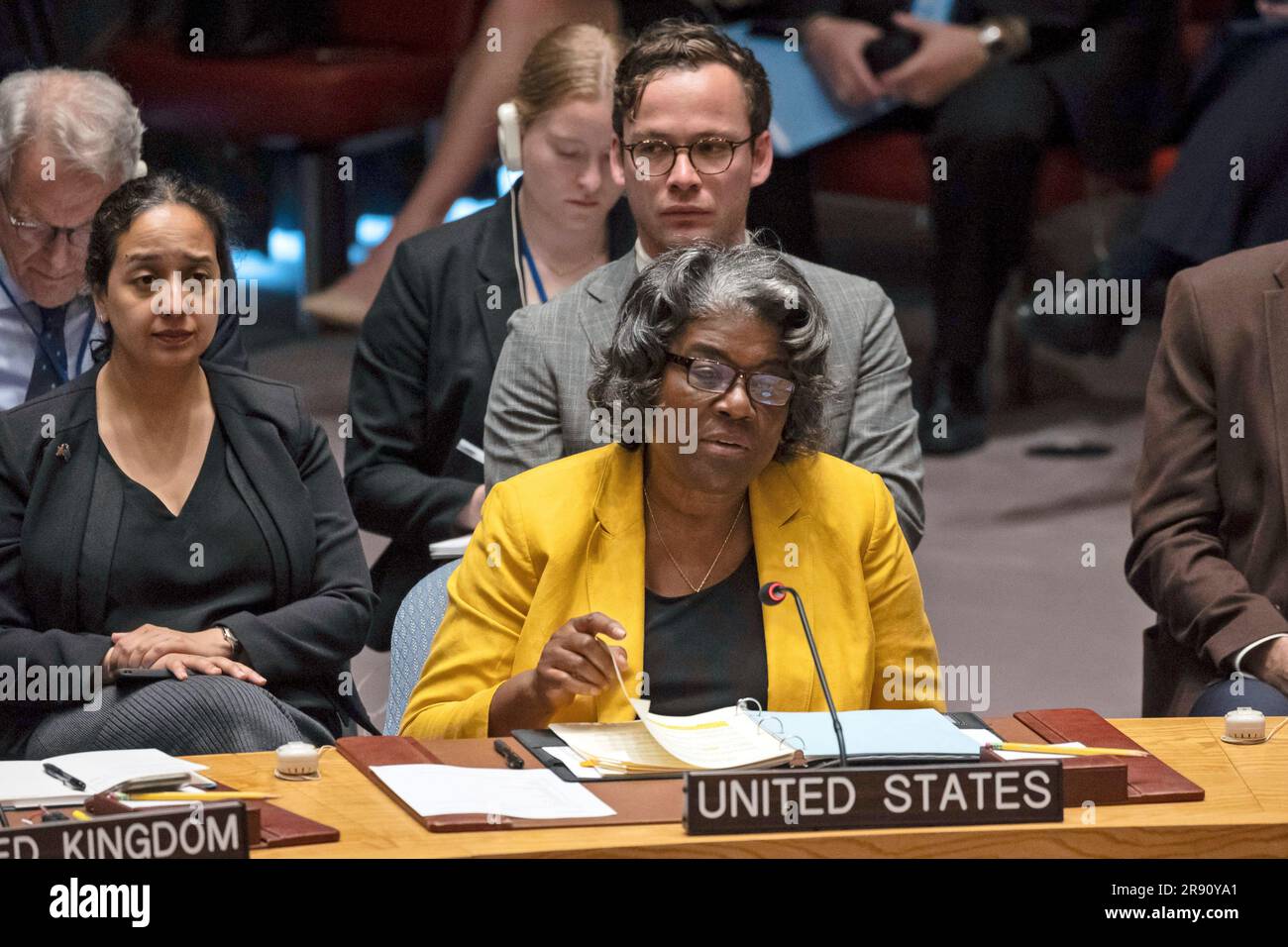 U.S. Ambassador to the United Nations Linda Thomas-Greenfield speaks ...