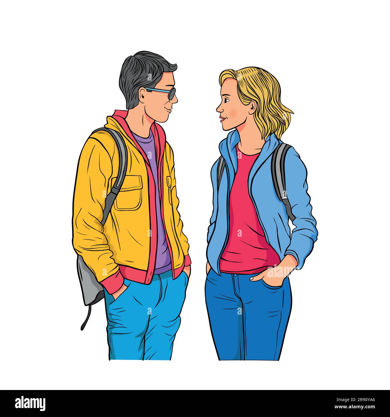 Young couple talking together. People communicating. Positive ...